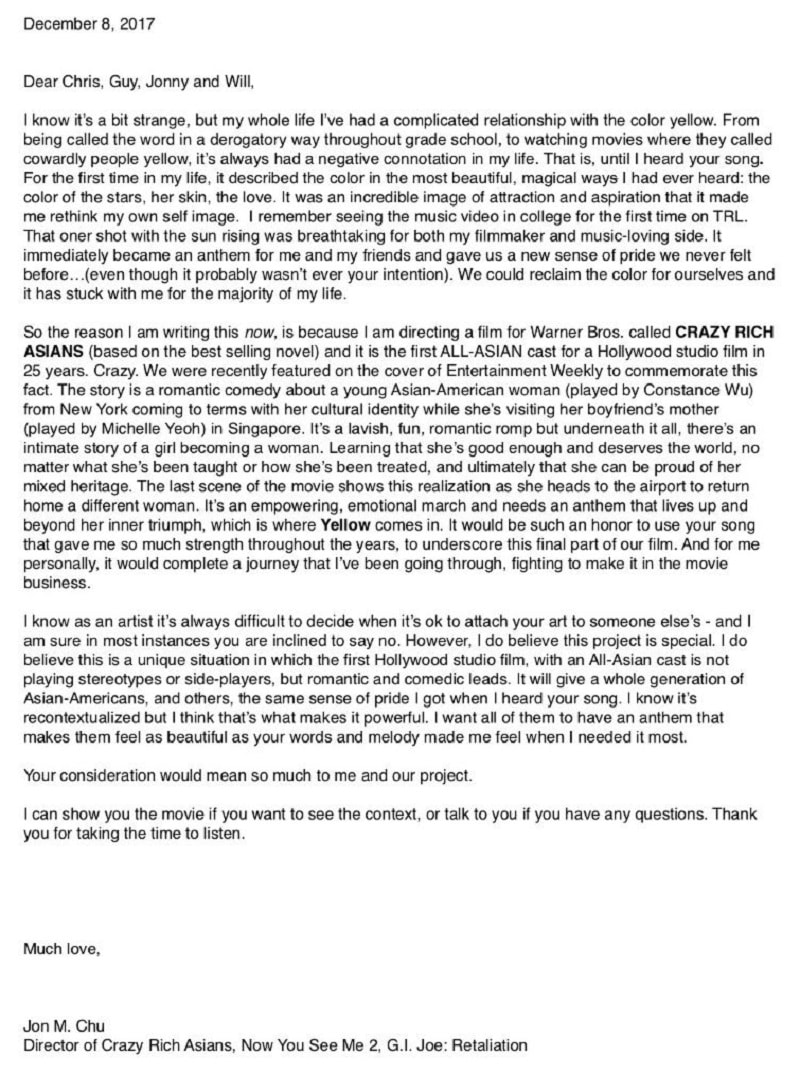 Read the Heartfelt Letter that Got Coldplay to Let 'Yellow' Play in ...