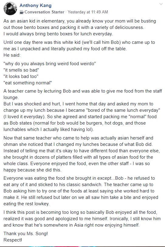 A Bully Made Fun of His Asian Lunches in School Until a Teacher Stepped ...